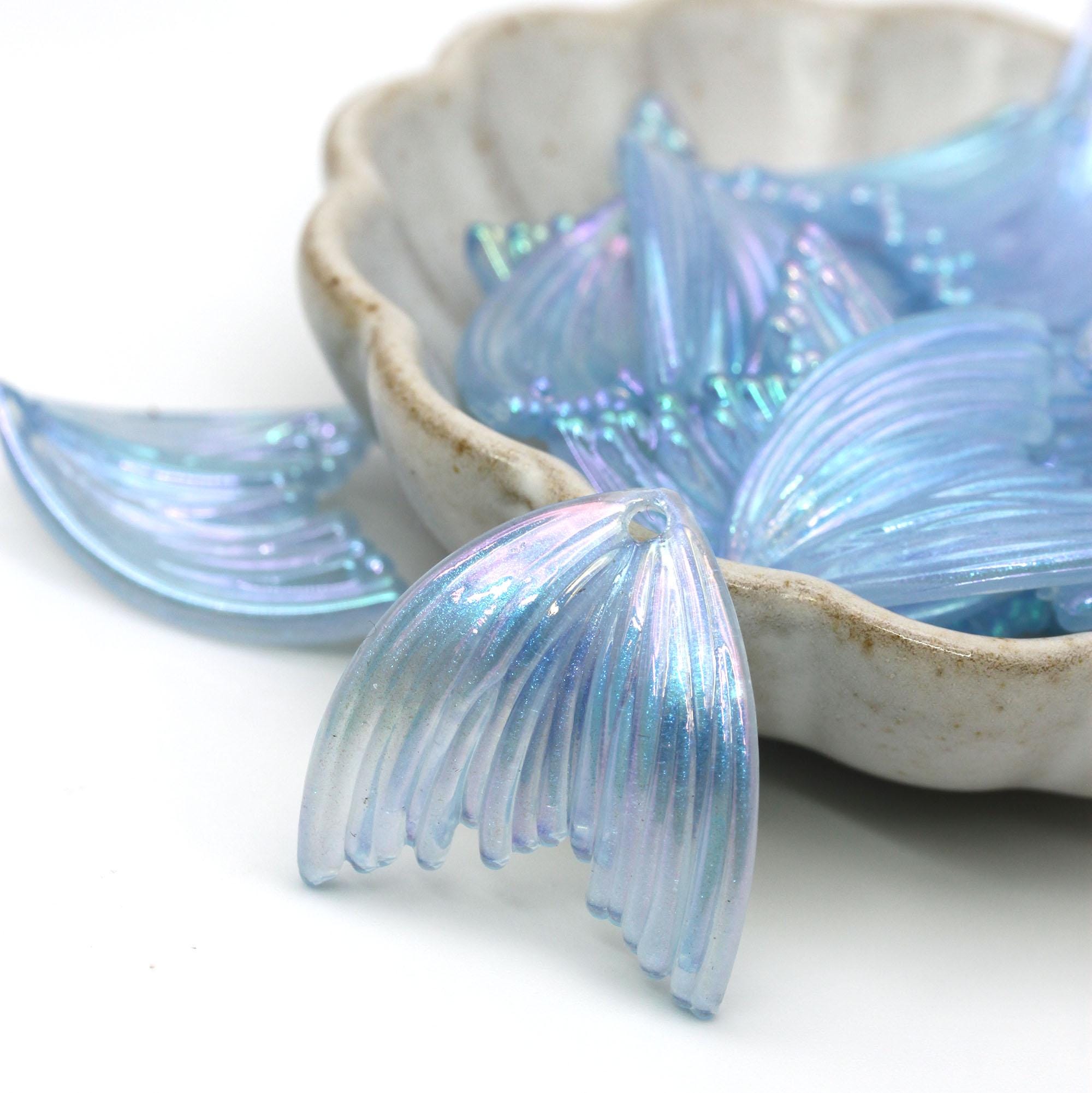 Iridescent Shimmer Mermaid Tail Beads Acrylic Pendant Drops Blue AB ...
