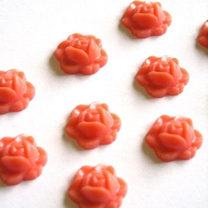 Vintage Japanese 10mm Plastic Coral Rose Cabochons Flat Back 10 Pieces ...