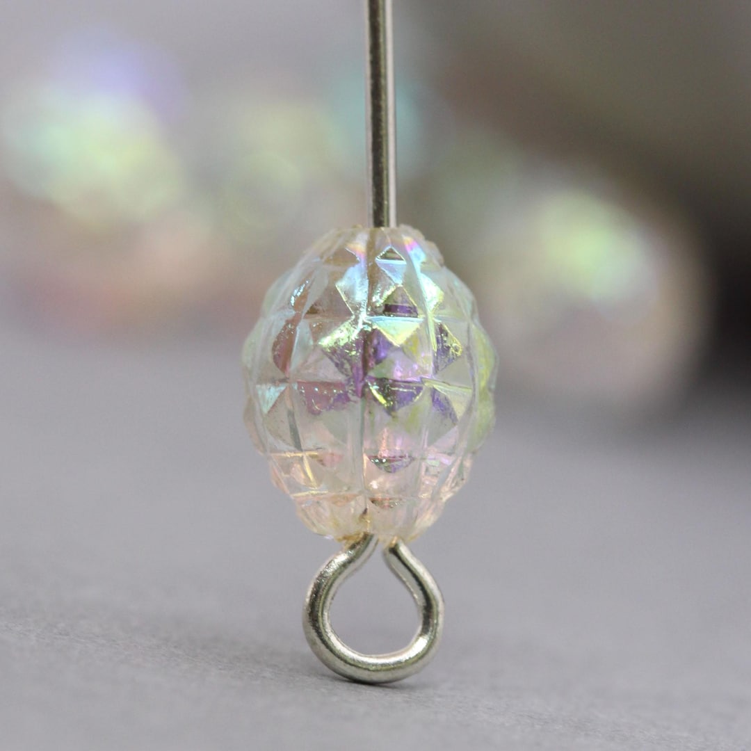 Vintage Lucite Beads Faceted Crystal AB Oval Pineapple 8mm Etched ...