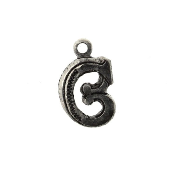 Letter C Initial Charm Small Lettering Silver Ox 4 CP320 | Etsy