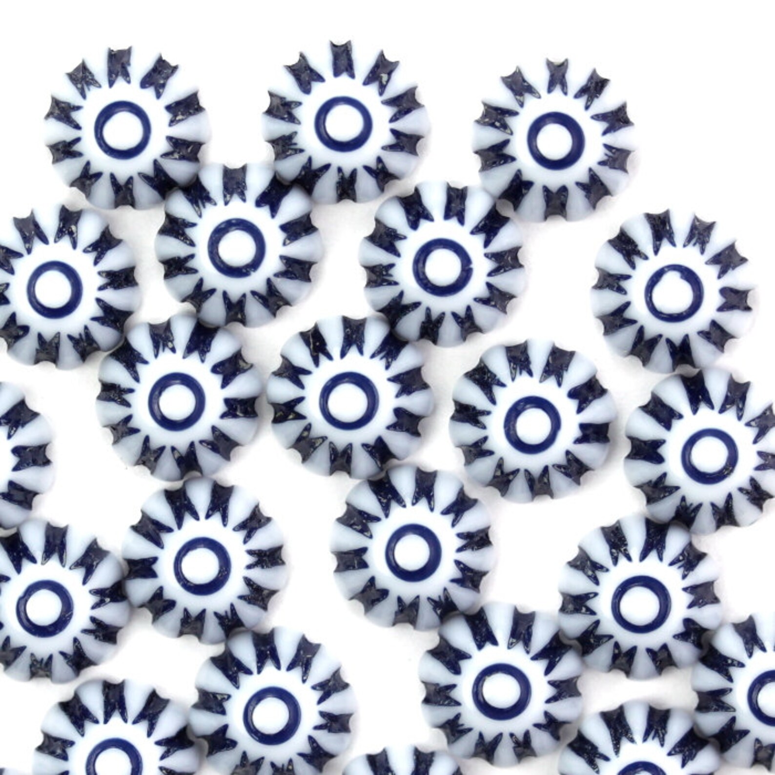Vintage Plastic Cabochon Small Round Domed Flower 8mm Blue and White ...