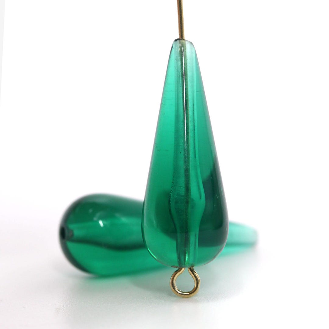 Vintage Lucite Beads Emerald Green Teardrop Drop 29x11mm Forest ...
