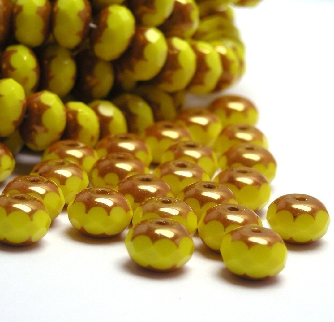 Czech Glass Gemstone Donut 7x5mm Opaque Yellow Copper Finish Rondelle ...