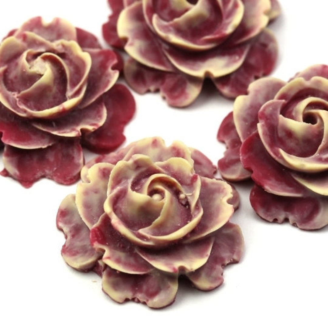 Plastic Flower Cabochons Matte Maroon and White 23mm (2) PC281 - Etsy