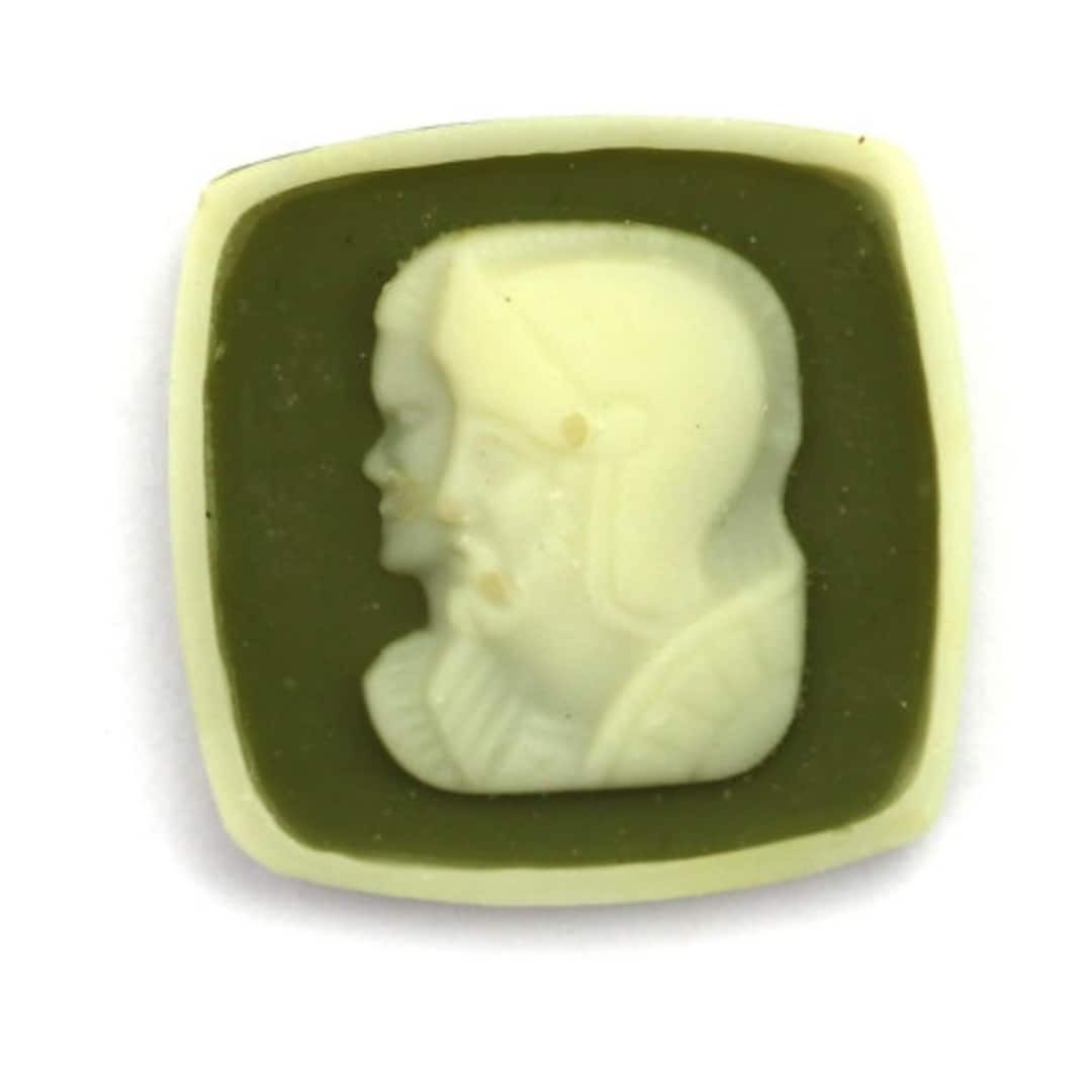 Vintage Cameos Square Roman Double Profile Olive Green and Ivory (2 ...