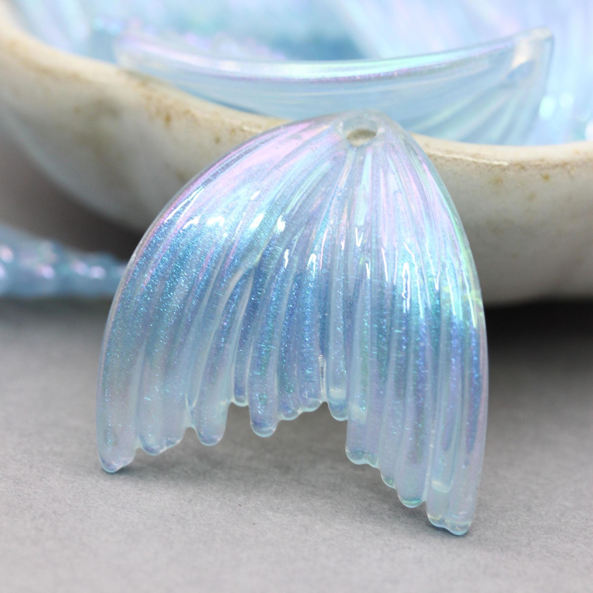 Iridescent Shimmer Mermaid Tail Beads Acrylic Pendant Drops Blue AB ...