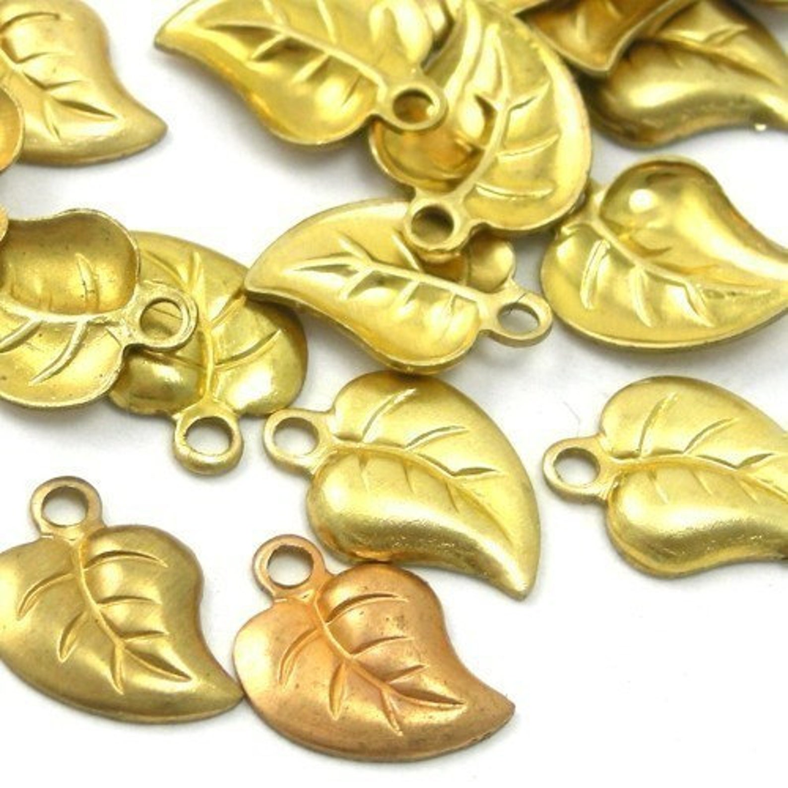 Raw Brass Stamping Charms Tiny Leaves Left and Right 12 | Etsy