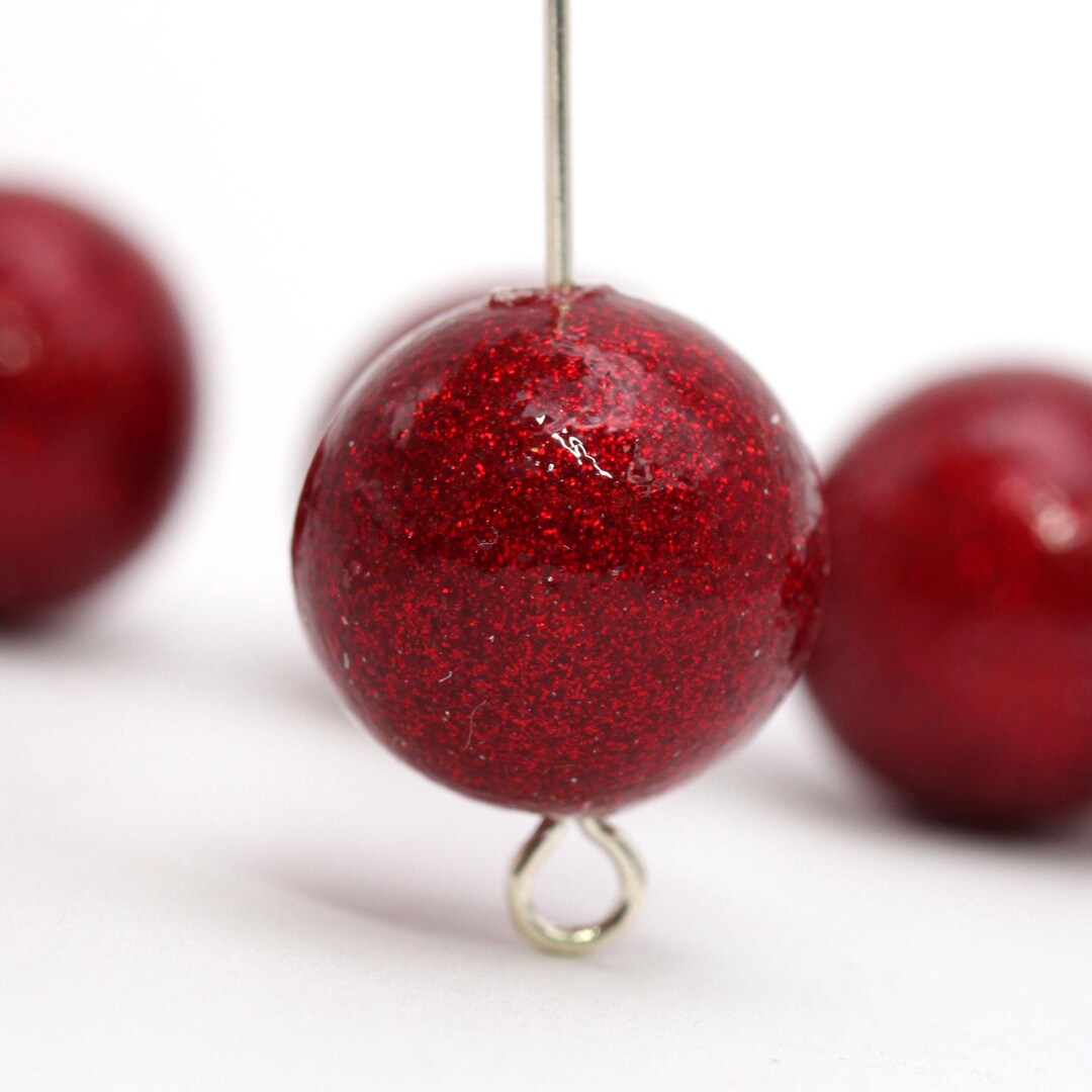 Vintage Lucite Bead 14mm Round Red Glitter Coated Beads Sparkly Shimmer ...