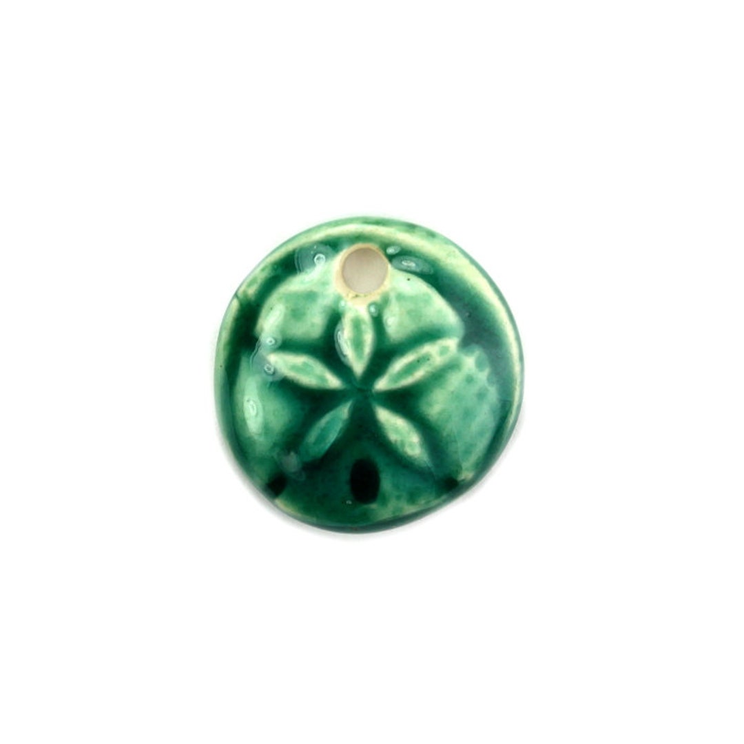 Handmade Ceramic Sand Dollar Sea Life Handmade Pendant or Charm Emerald ...