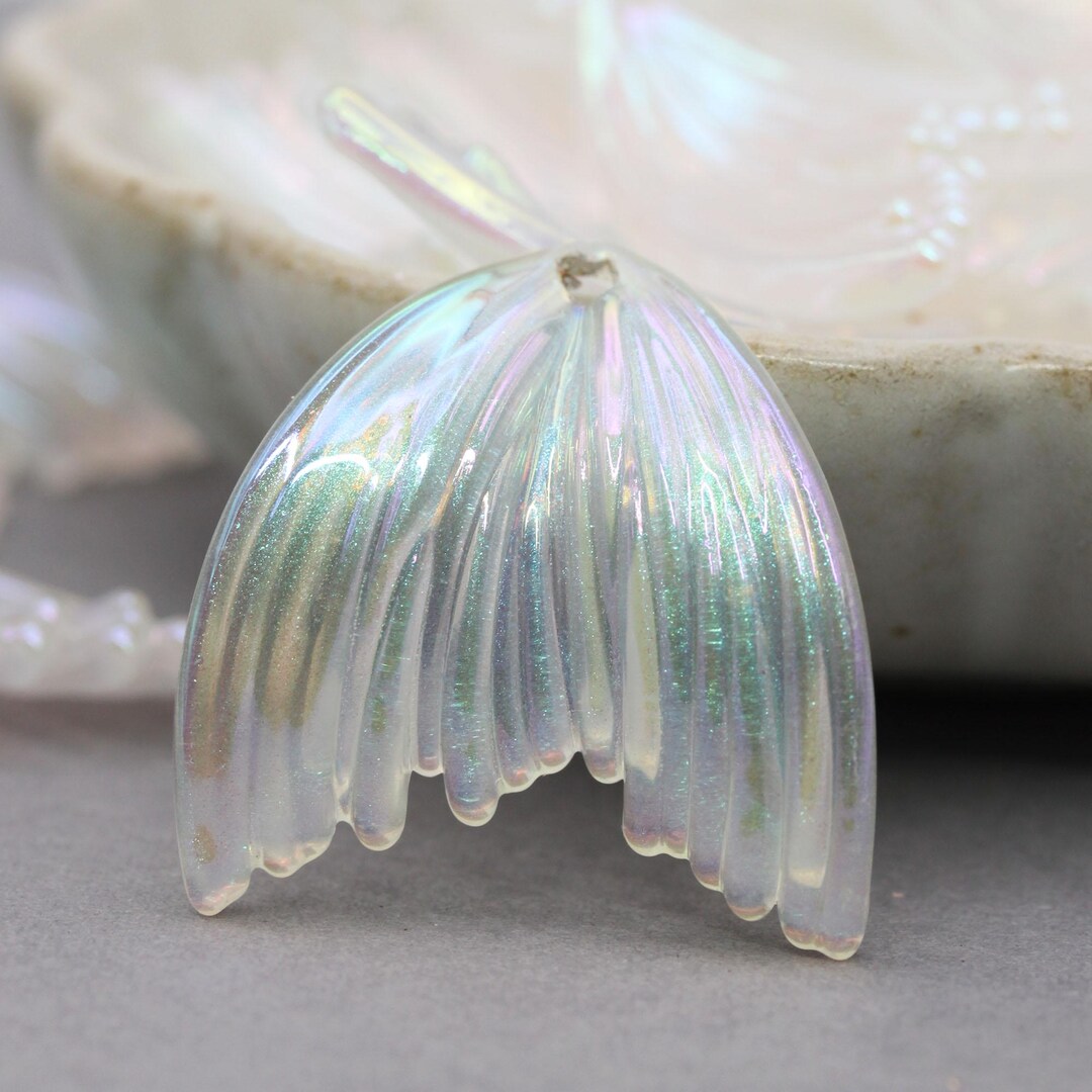 Iridescent Shimmer Mermaid Tail Beads Acrylic Pendant Drops Curved ...