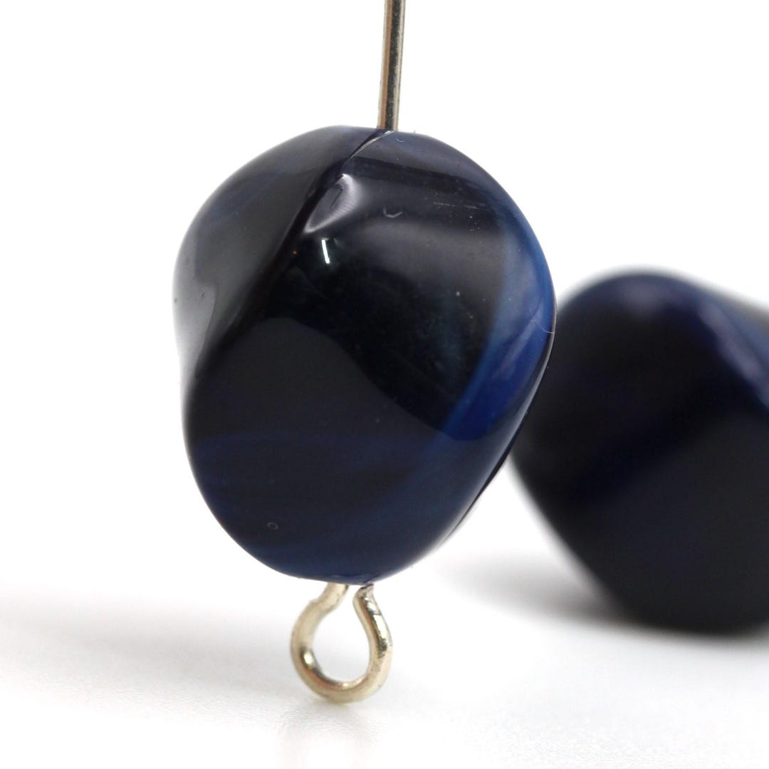 Marbled Navy Blue Beads Twisted Round Beveled Nugget Acrylic 15mm (12 ...