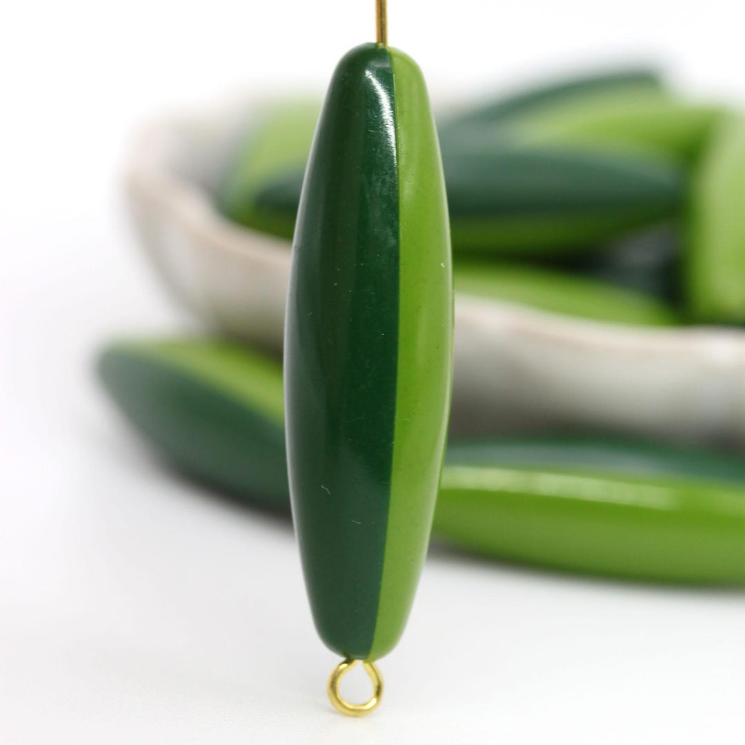 Vintage Lucite Beads Oval Long Tube Olive Green Dark Green Two Tone ...