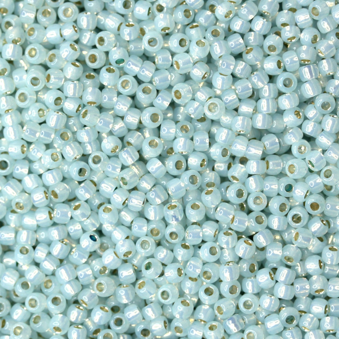 11/0 TOHO Round Glass Seed Beads Silver Lined Milky Light Aqua (10 ...