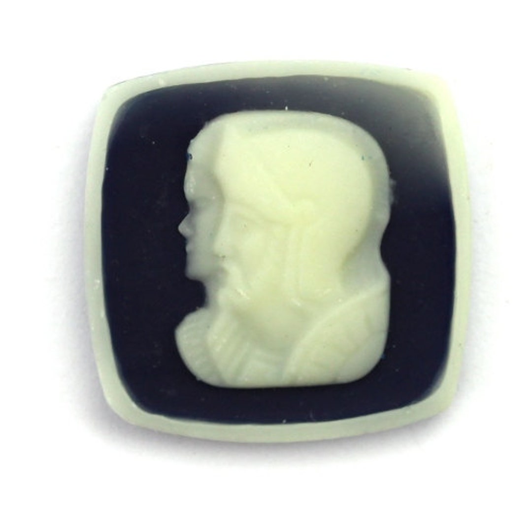 Vintage Cameos Square Roman Double Profile Navy Blue and Ivory Plastic ...