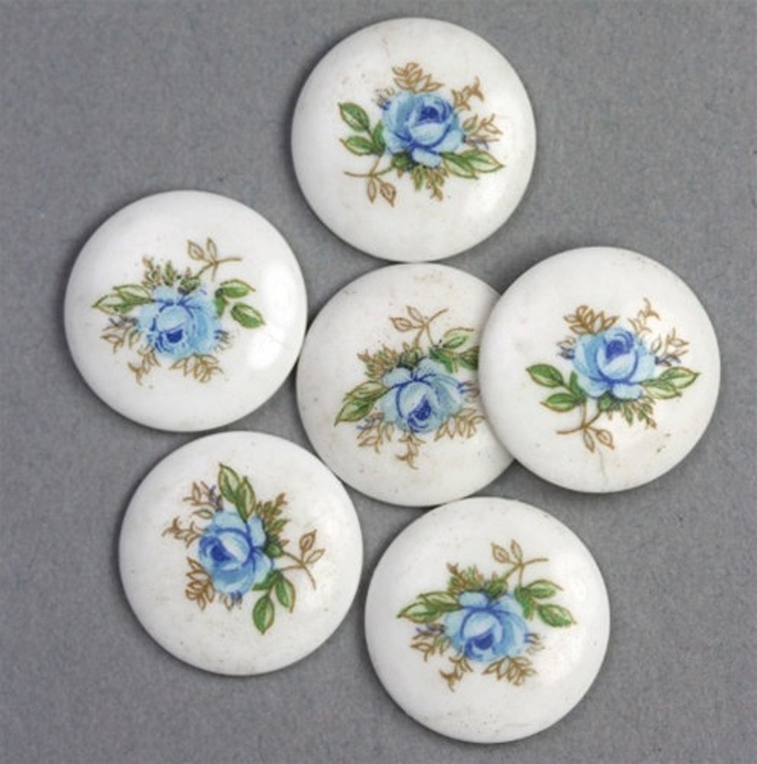 Vintage Porcelain Floral Cabochons Japanese 18mm Blue Rose (4) VGC132 ...