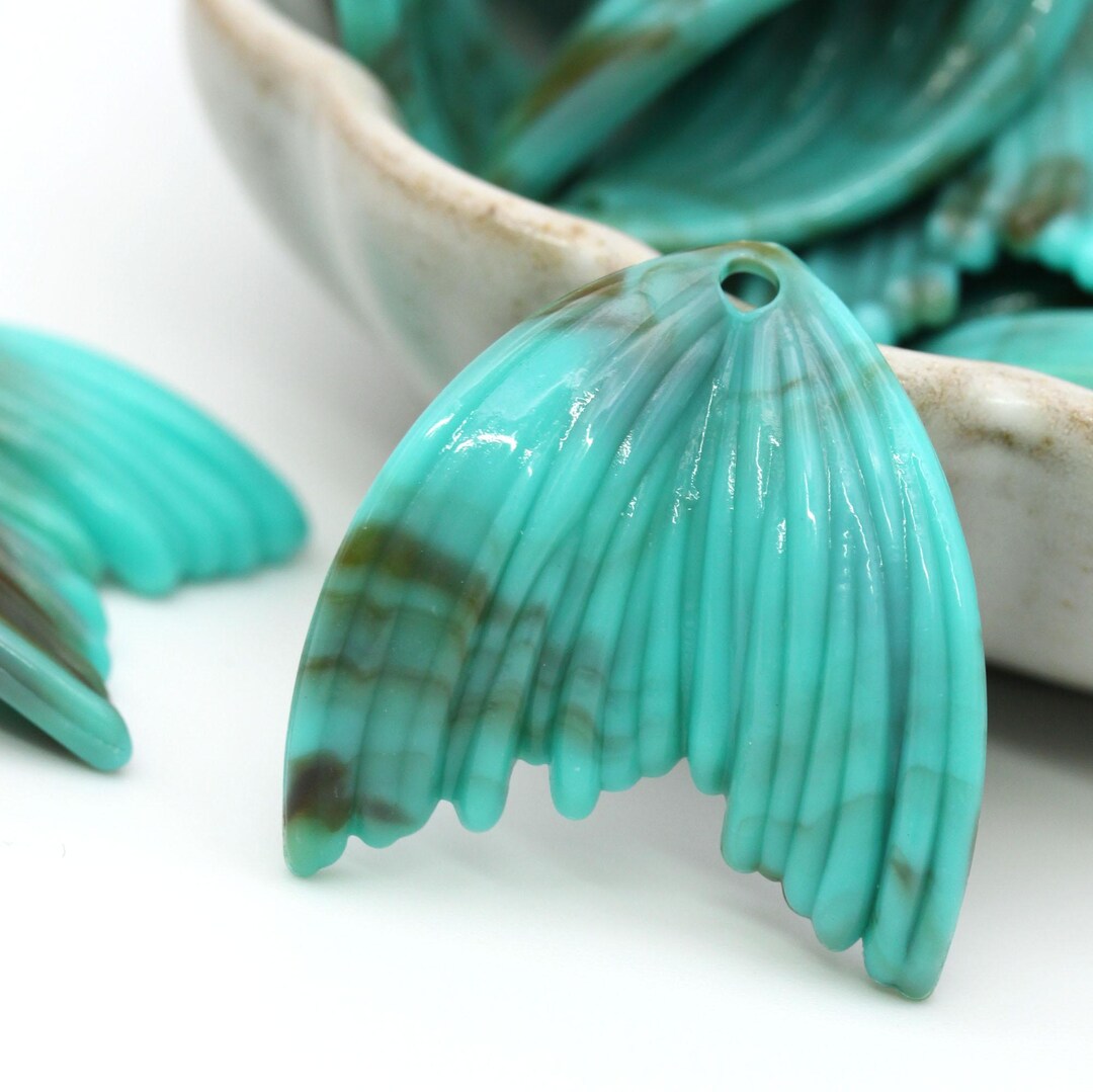 Turquoise Brown Marbled Mermaid Tail Beads Acrylic Pendant Drops Curved ...