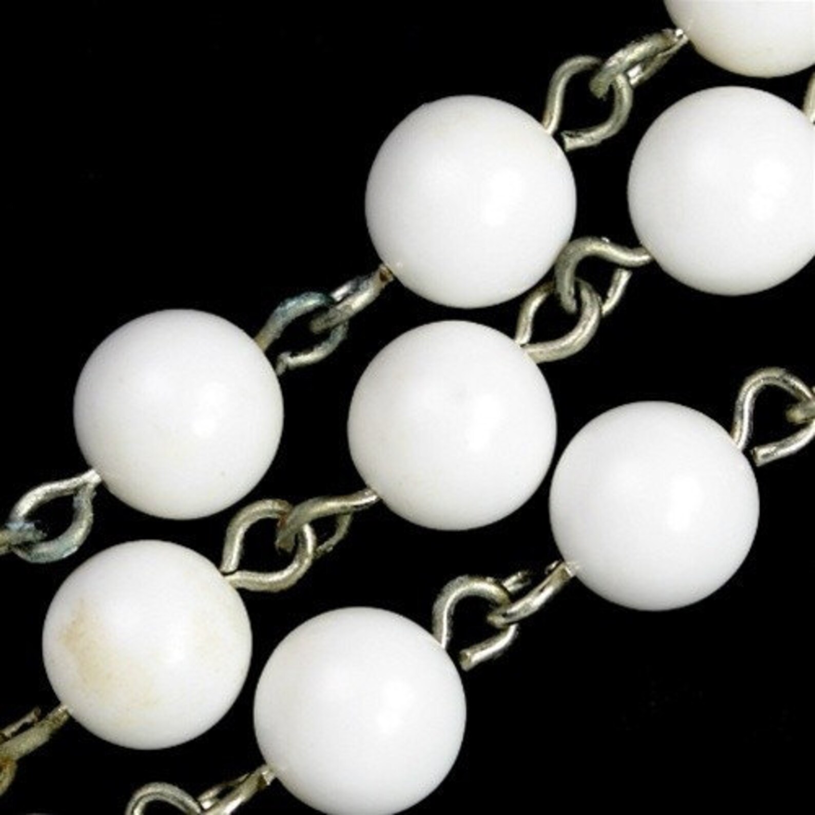 Vintage Plastic Bead Chain 8mm White With Silver Toned Links (3 Feet ...