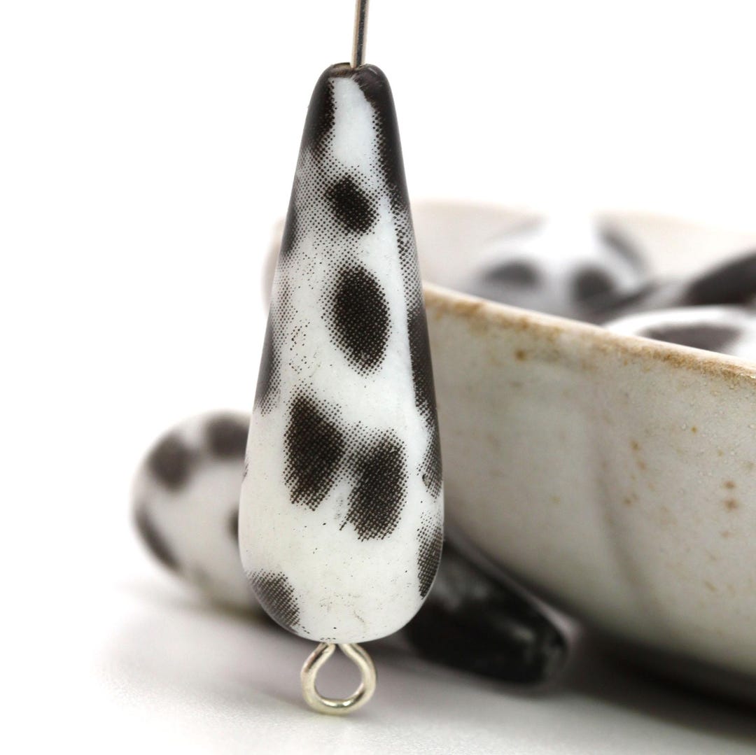 Vintage Lucite Beads Animal Print Drop Long Teardrop Black White 29mm ...