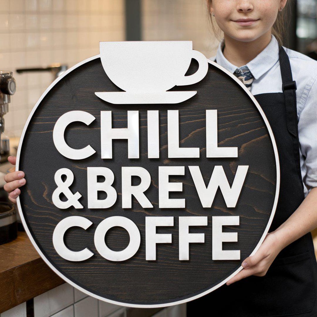 Coffee Bar Sign With Business Name, 3d Logo Sign, Custom Wood Sign for ...
