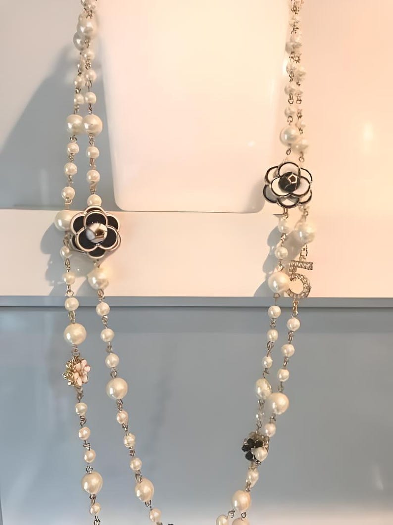 Unique Double Flower Black and White Camellia Pearl Necklace for Women ...
