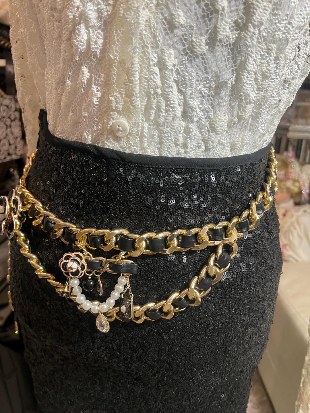 Gold Thick Chain Hip and Waist Belts Handmade With Mini Charms Etched ...
