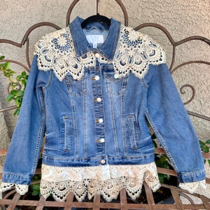 VICTORIAN COWGIRL Reworked Denim Jean Jacket Has Vintage Trim, Lace and ...