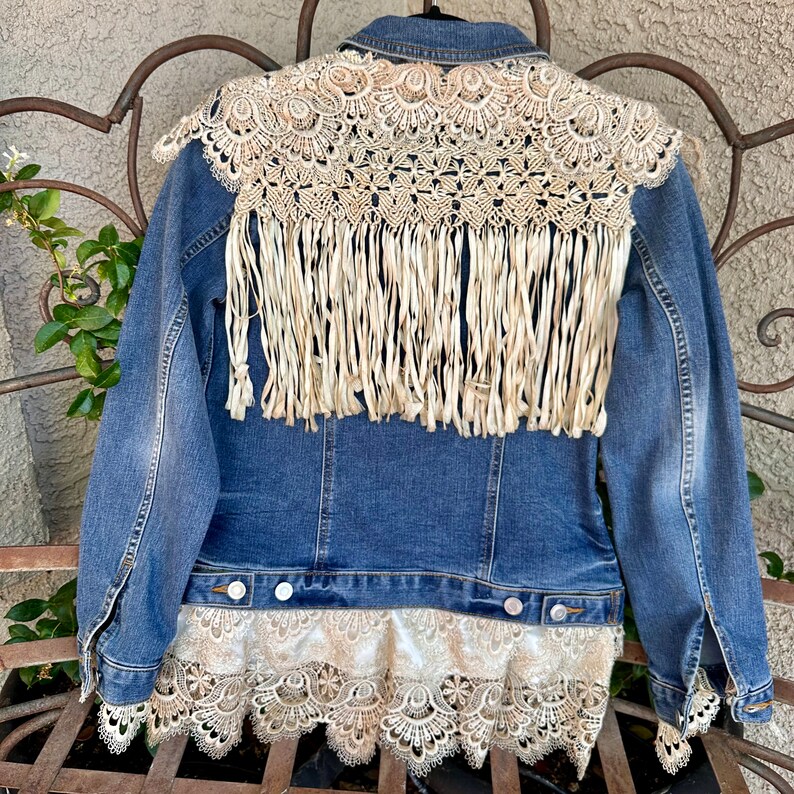 VICTORIAN COWGIRL Reworked Denim Jean Jacket Has Vintage Trim, Lace and ...