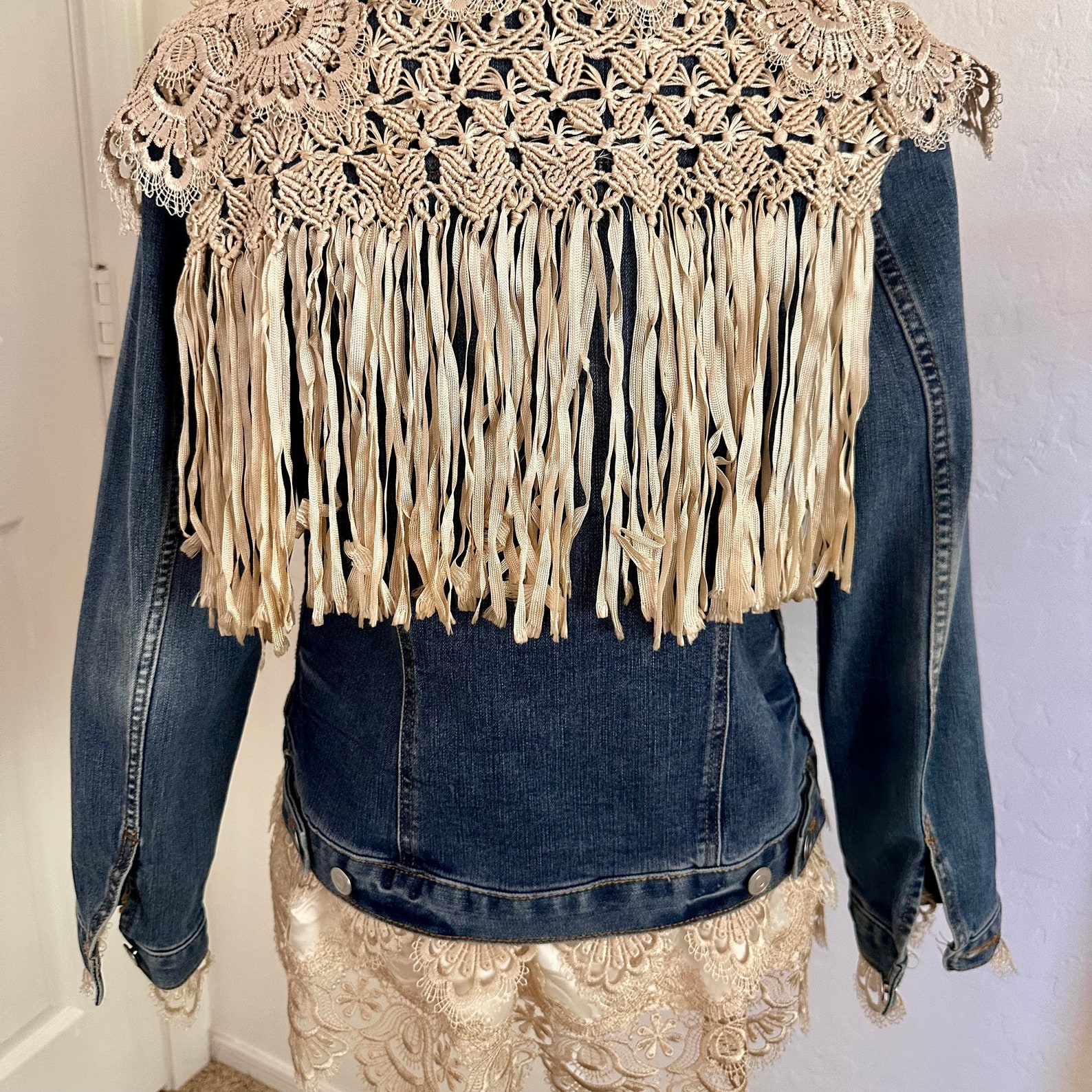 VICTORIAN COWGIRL Reworked Denim Jean Jacket Has Vintage Trim, Lace and ...