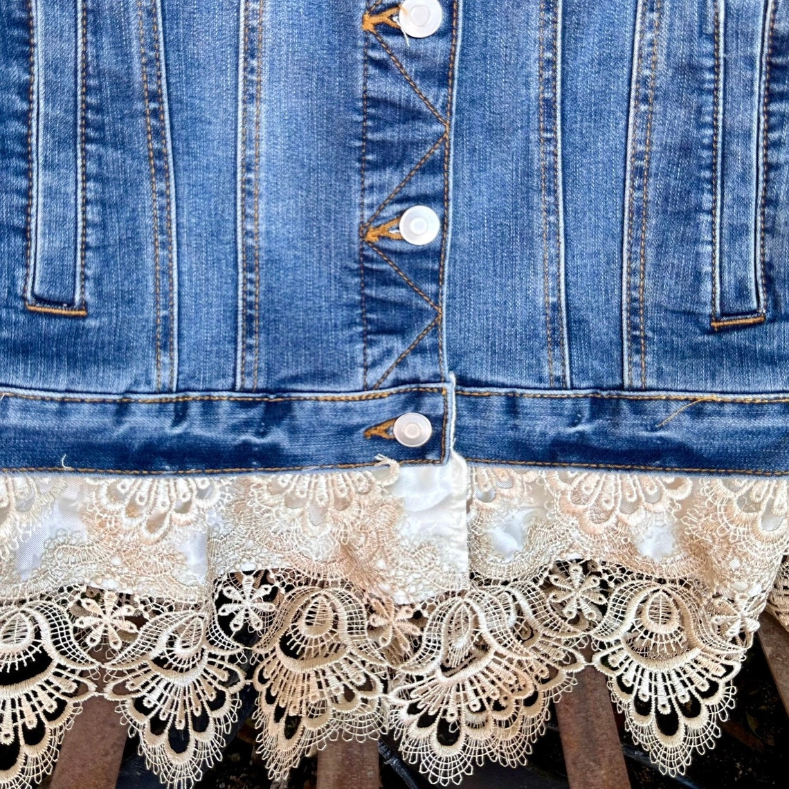 VICTORIAN COWGIRL Reworked Denim Jean Jacket Has Vintage Trim, Lace and ...