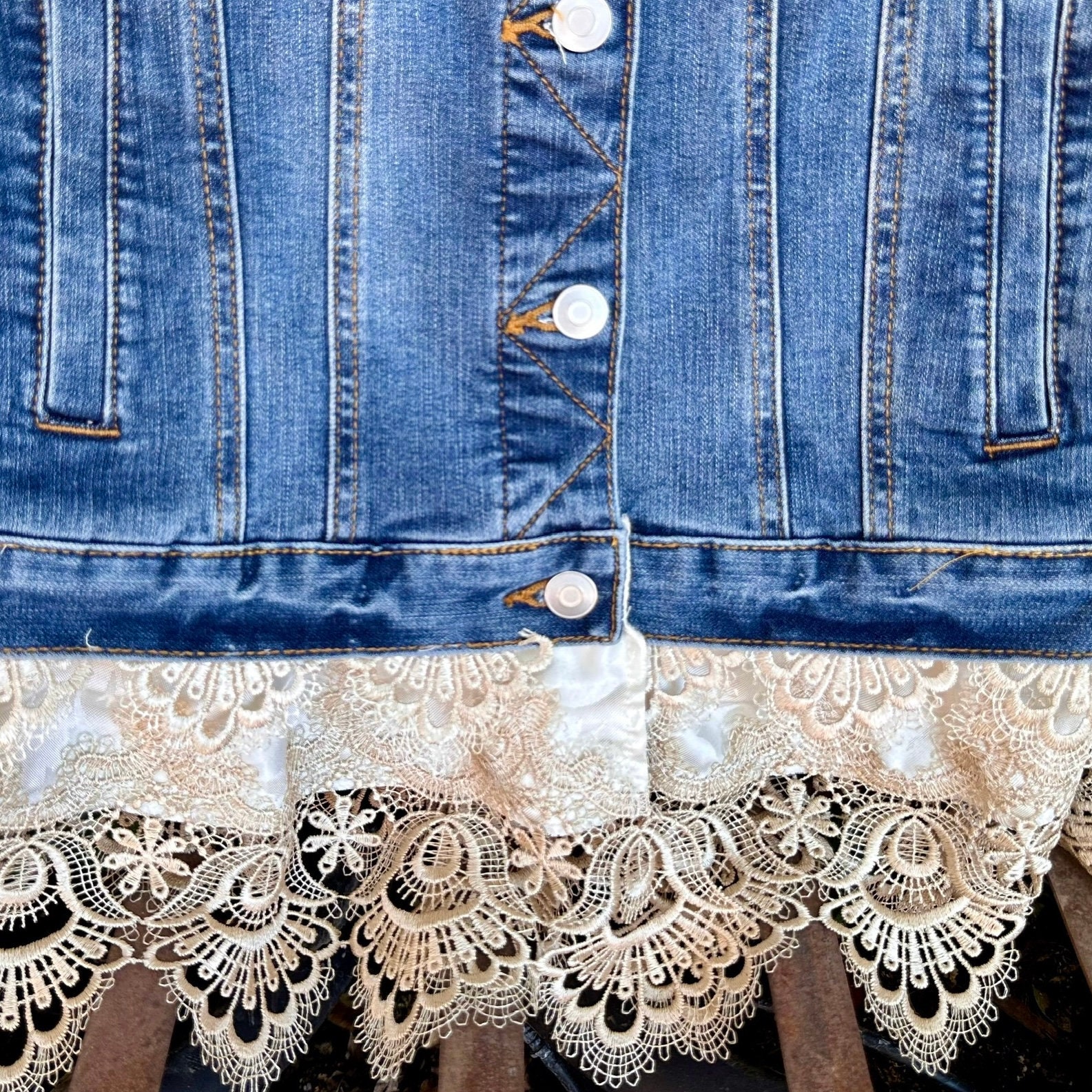 VICTORIAN COWGIRL Reworked Denim Jean Jacket Has Vintage Trim, Lace and ...