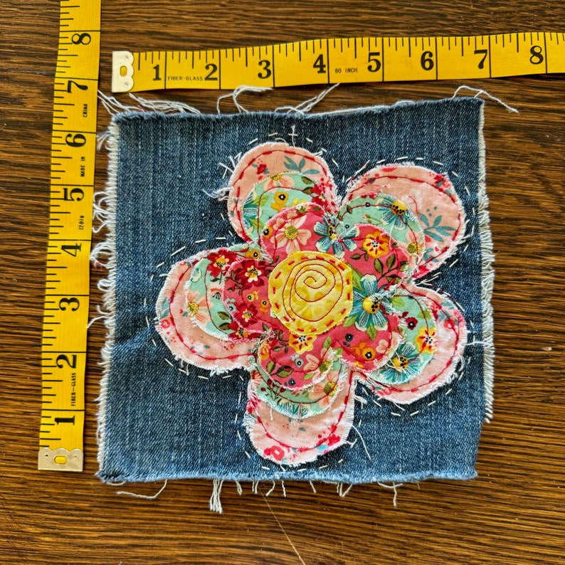 Hand-made Decorative Frayed Denim Floral Flower Patch 6 X 7 Approx. - Etsy