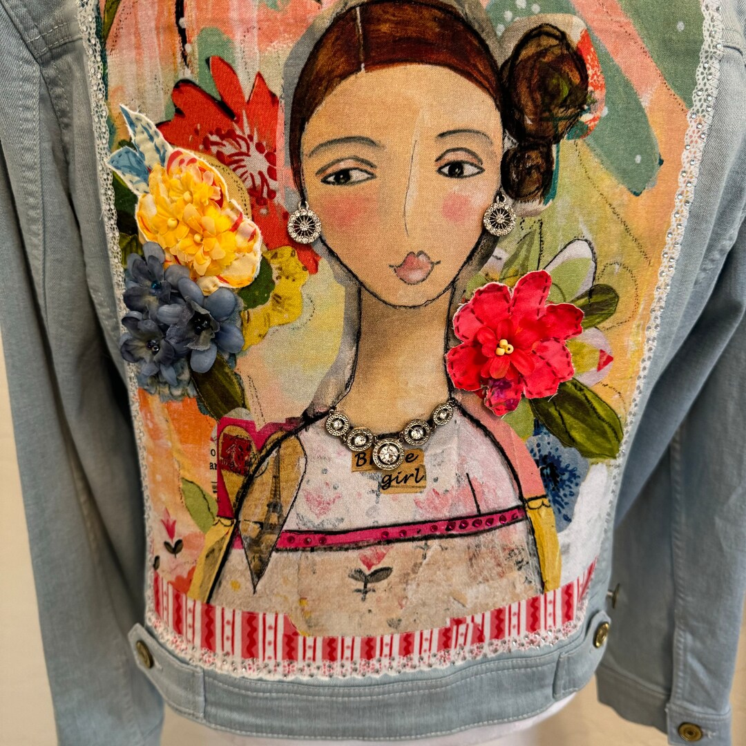 Artfully Altered ISAACMIZRAHI Denim Jean Jacket Created by Chessie Olivia ~ Jeweled Embellished ...