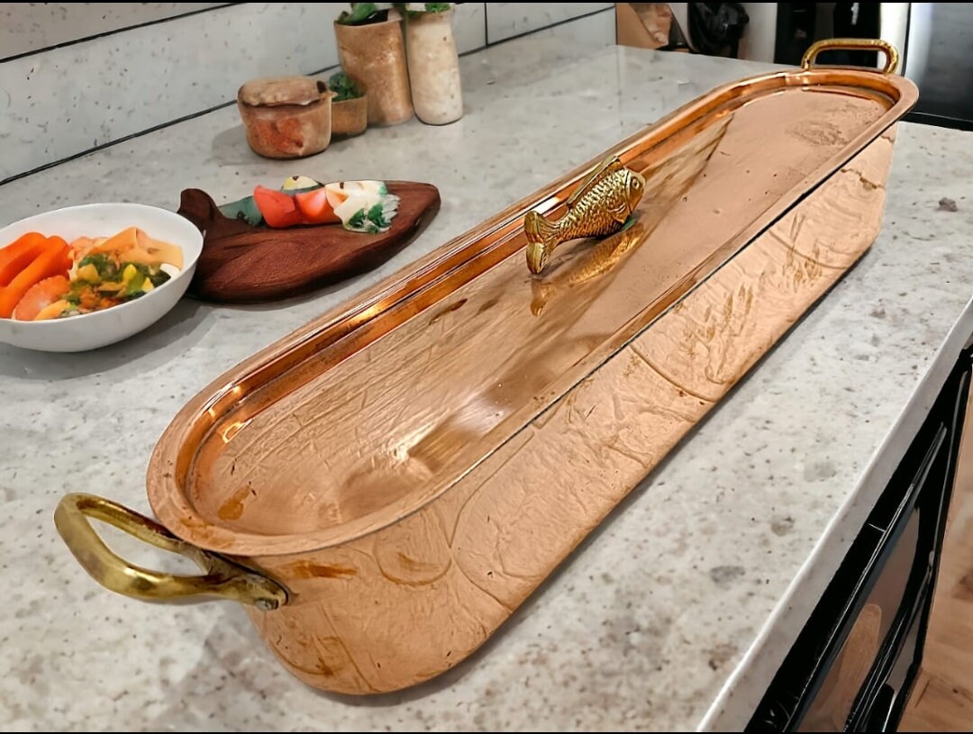 Red Copper Fish Pan With Lid | Antique Moroccan Copper Cookware ...