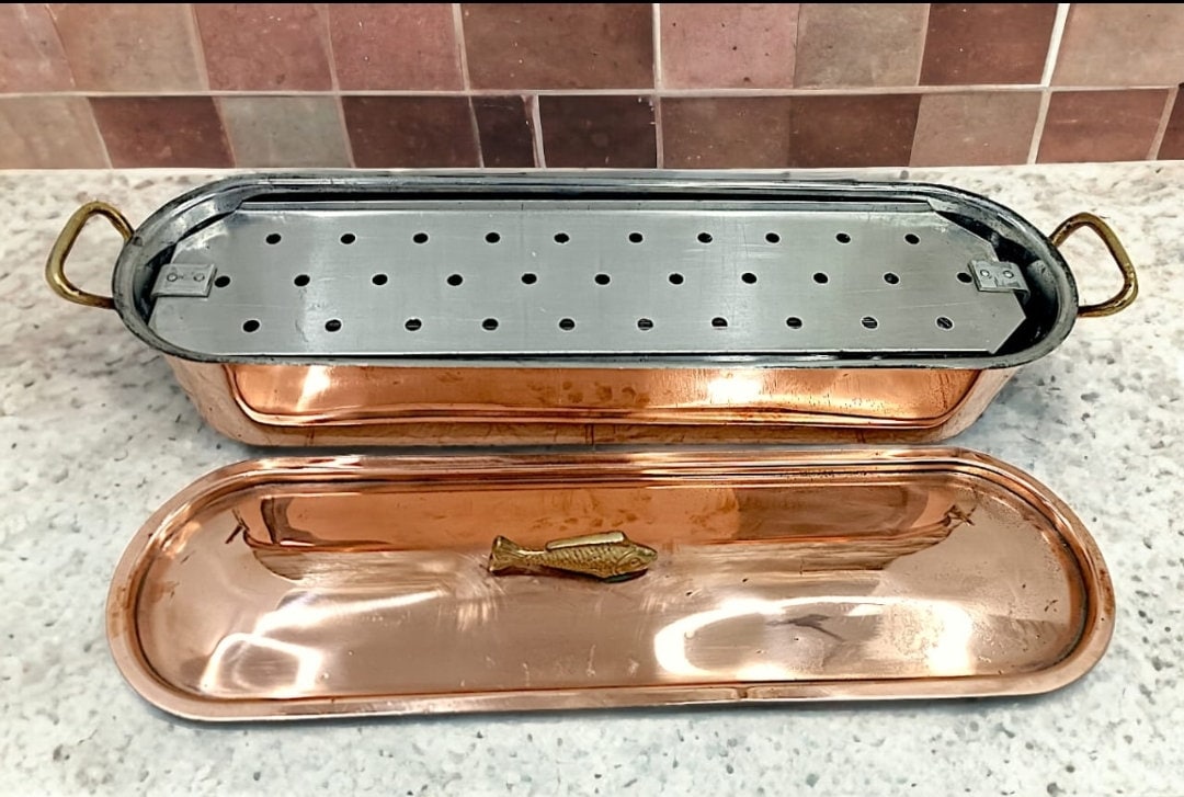 Red Copper Fish Pan With Lid | Antique Moroccan Copper Cookware ...