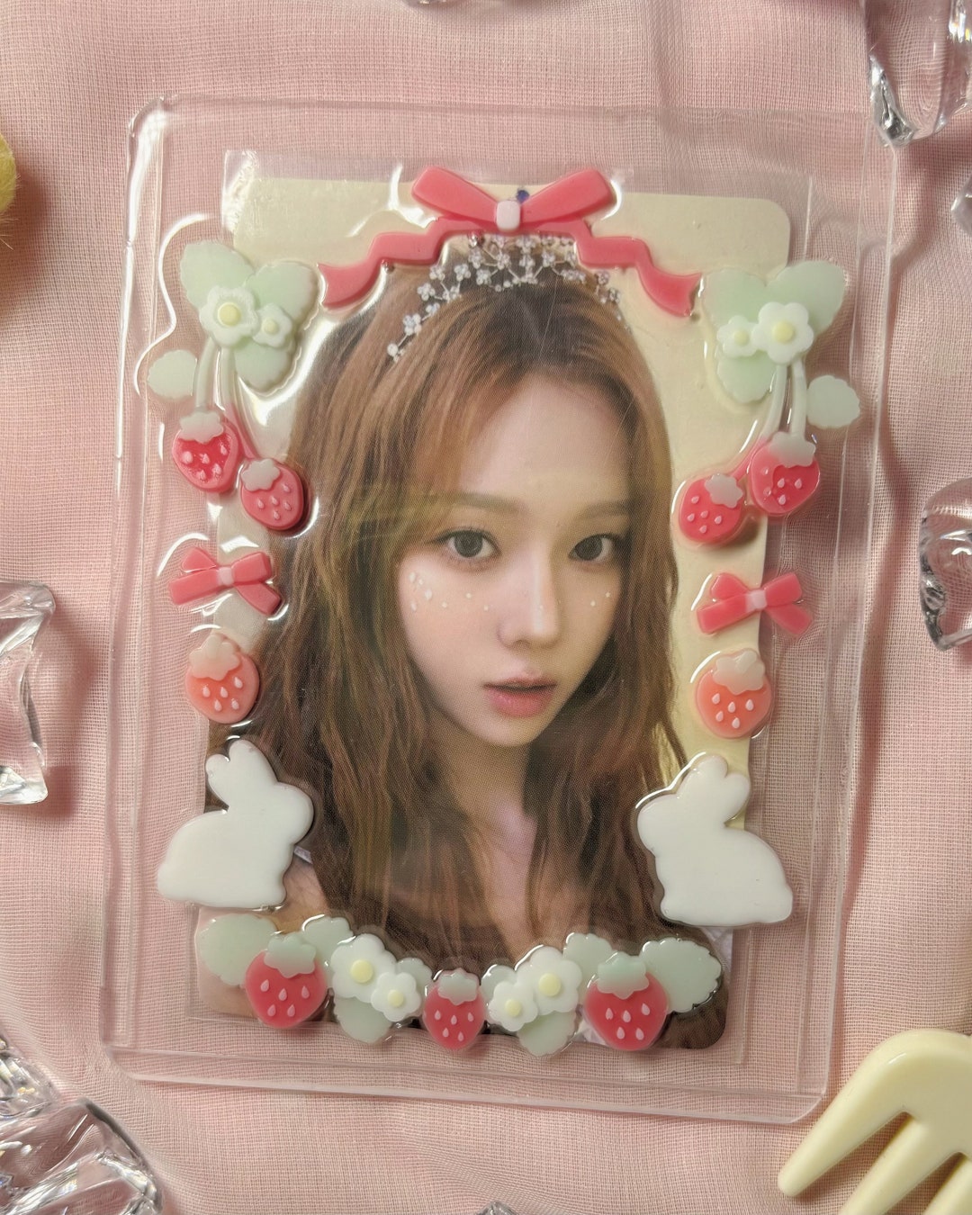 Custom Decorated Toploader | Cute Strawberry | Photocard Holder ...