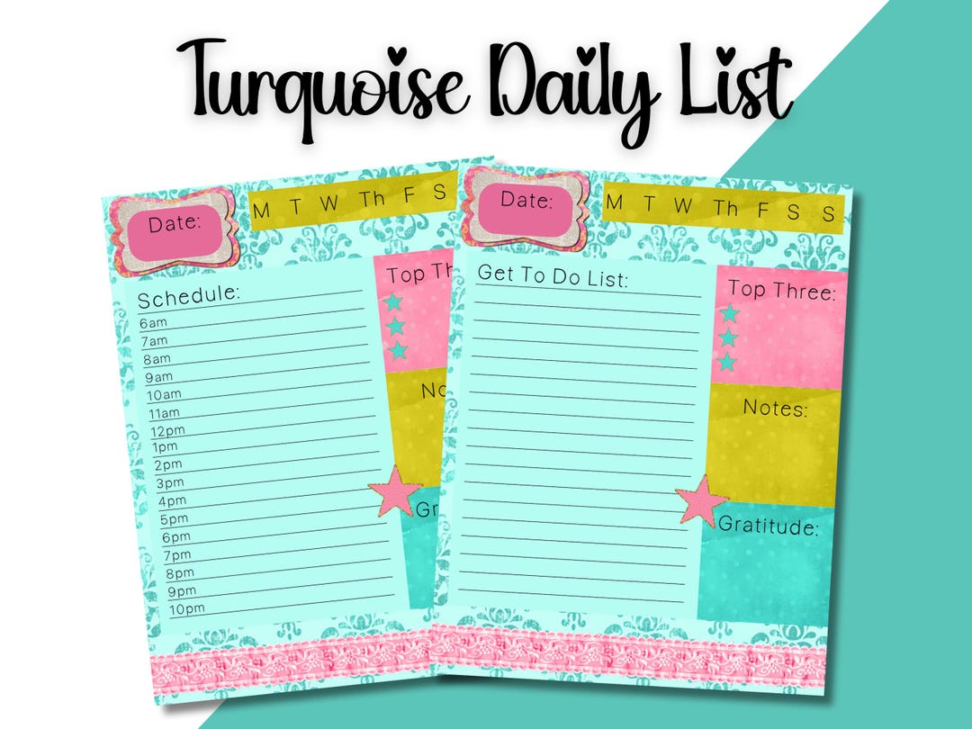 Turquoise Daily List | List Get to Do | Daily Schedule | to Do List ...