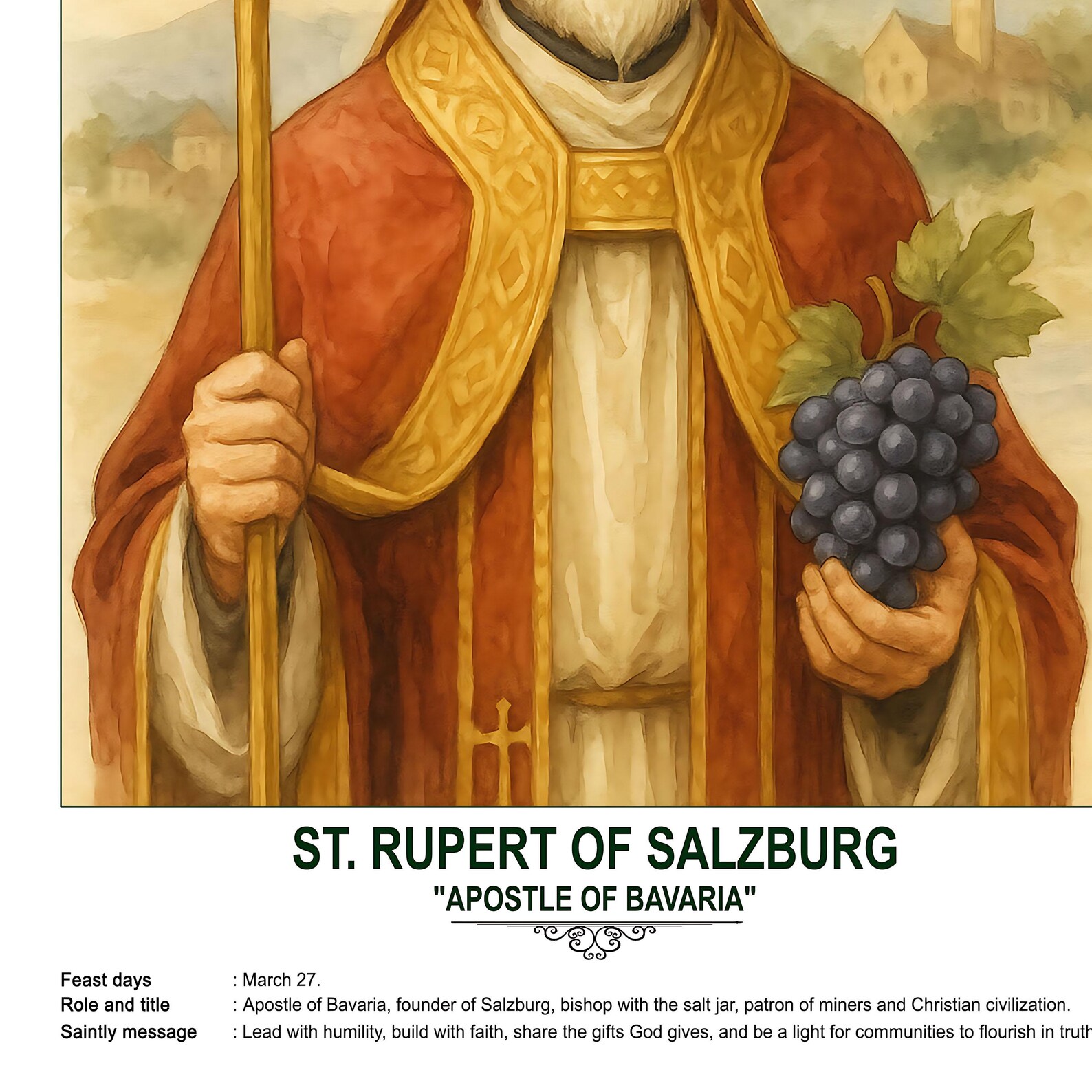 St. Rupert of Salzburg, Sacred Art, Religious Wall Art for Families ...