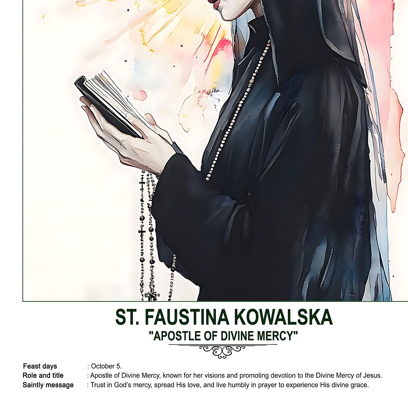 St. Faustina Kowalska, Sacred Art, Religious Wall Art for Families, Patron Saint, Housewarming ...