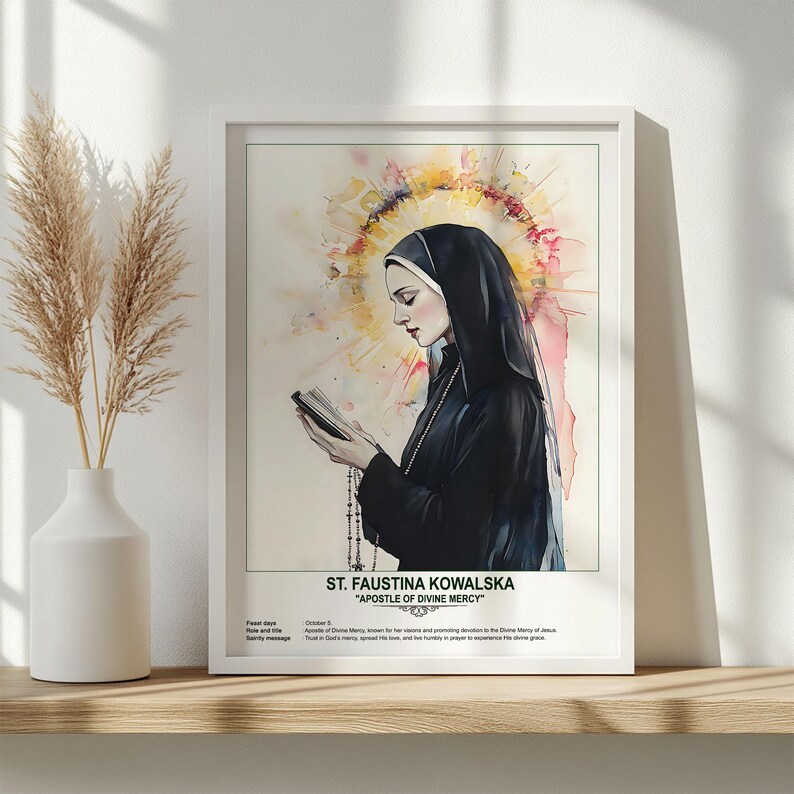 St. Faustina Kowalska, Sacred Art, Religious Wall Art for Families, Patron Saint, Housewarming ...