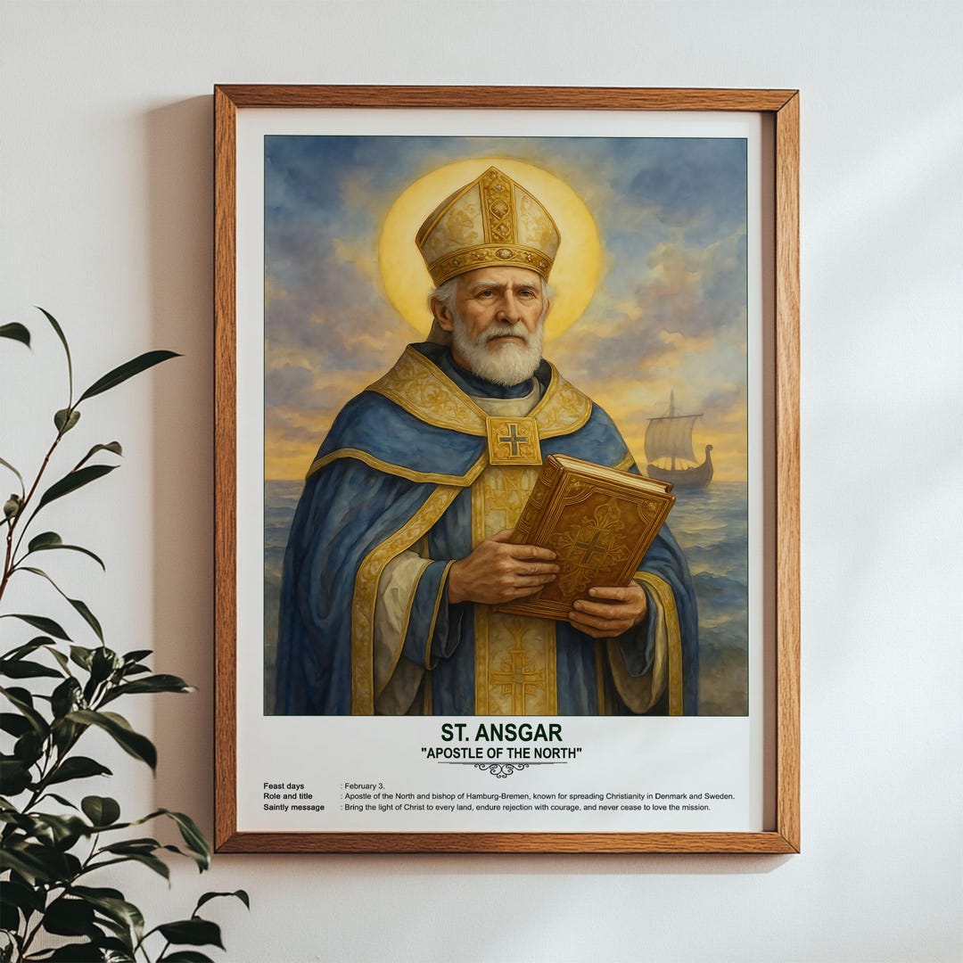 St. Ansgar, Sacred Art, Religious Wall Art for Families, Patron Saint ...
