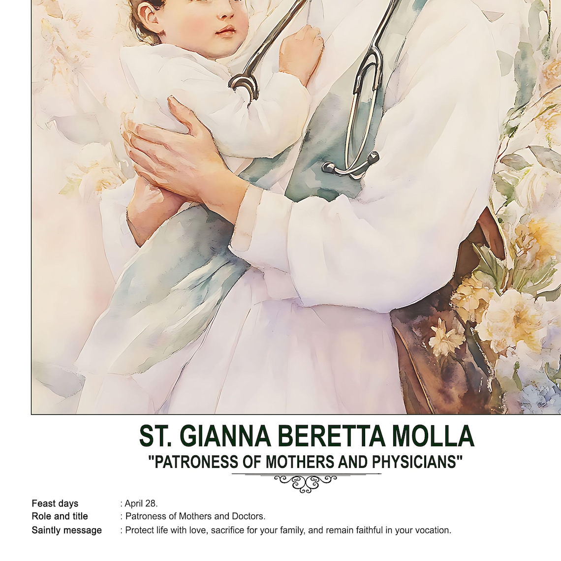 St. Gianna Beretta Molla, Sacred Art, Religious Wall Art for Families ...