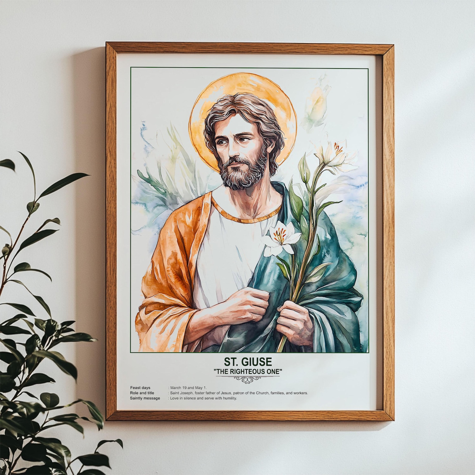 St. Giuse, Sacred Art, Religious Wall Art for Families, Patron Saint ...