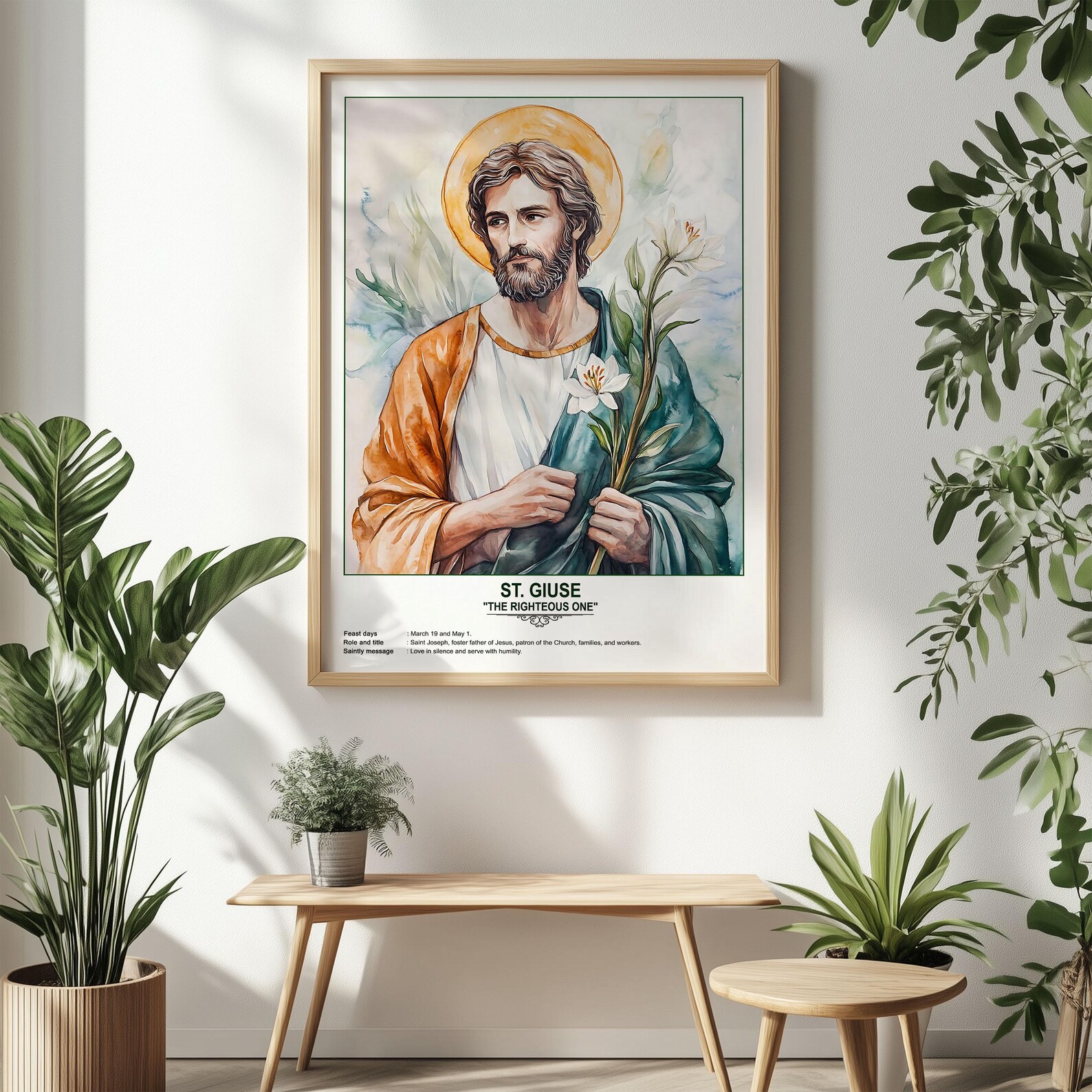 St. Giuse, Sacred Art, Religious Wall Art for Families, Patron Saint ...