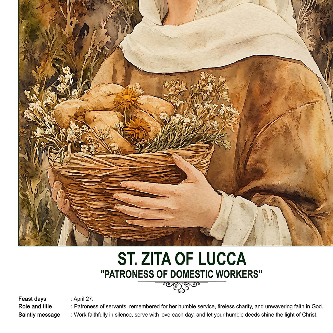 St. Zita of Lucca, Sacred Art, Religious Wall Art for Families, Patron ...
