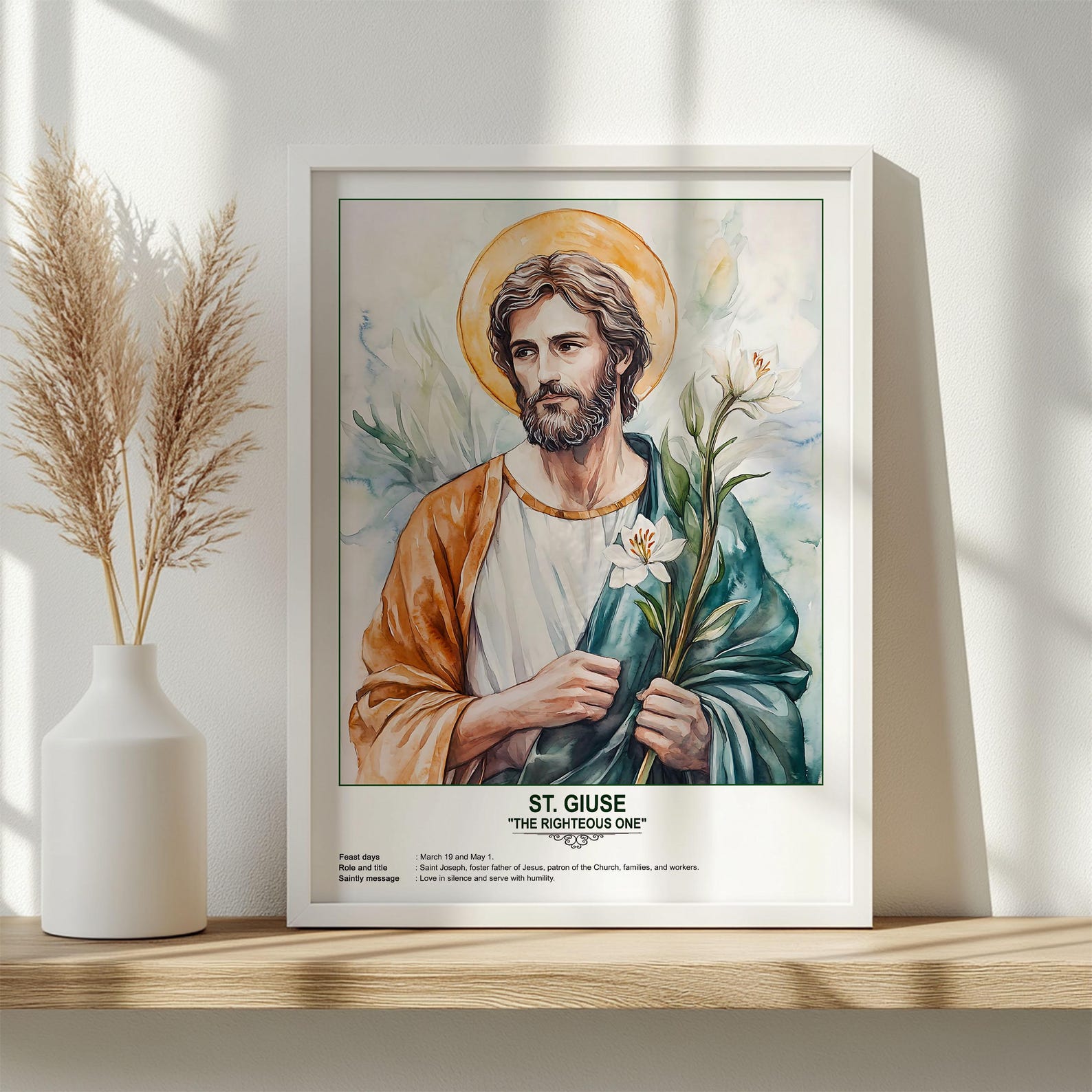St. Giuse, Sacred Art, Religious Wall Art for Families, Patron Saint ...