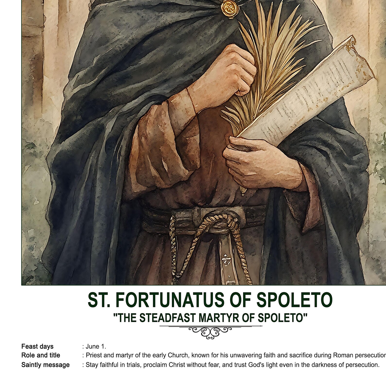 St. Fortunatus of Spoleto, Sacred Art, Religious Wall Art for Families ...