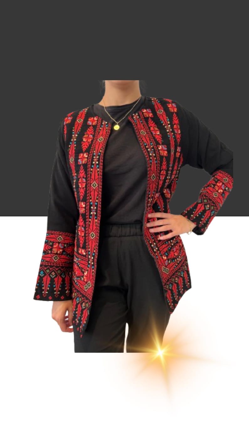 Palestinian Tatreez Embroidered Jacket Blazer (red + Multicoloured) - Etsy
