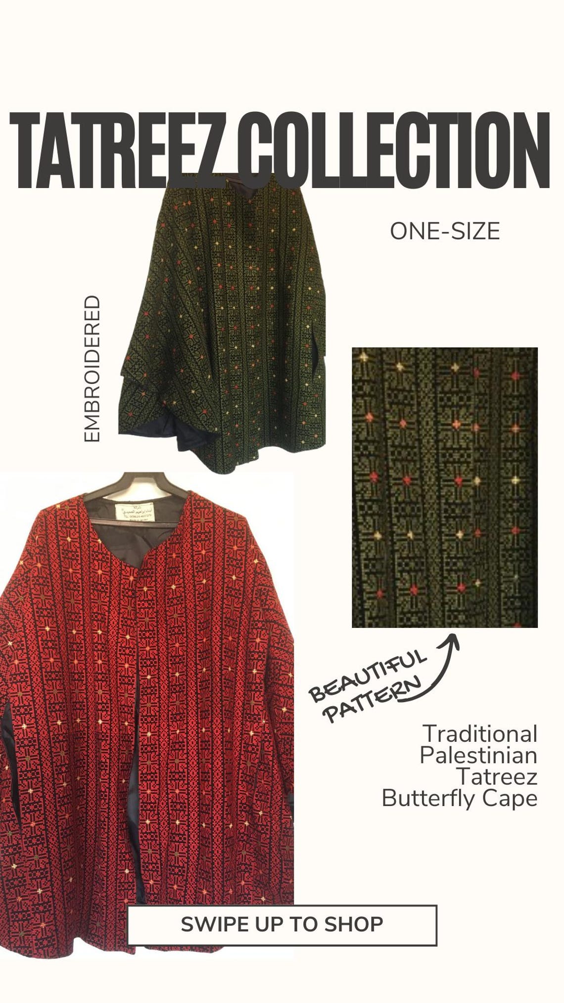 Traditional Palestinian Tatreez Embroidered Free-size (one-size) Cape ...