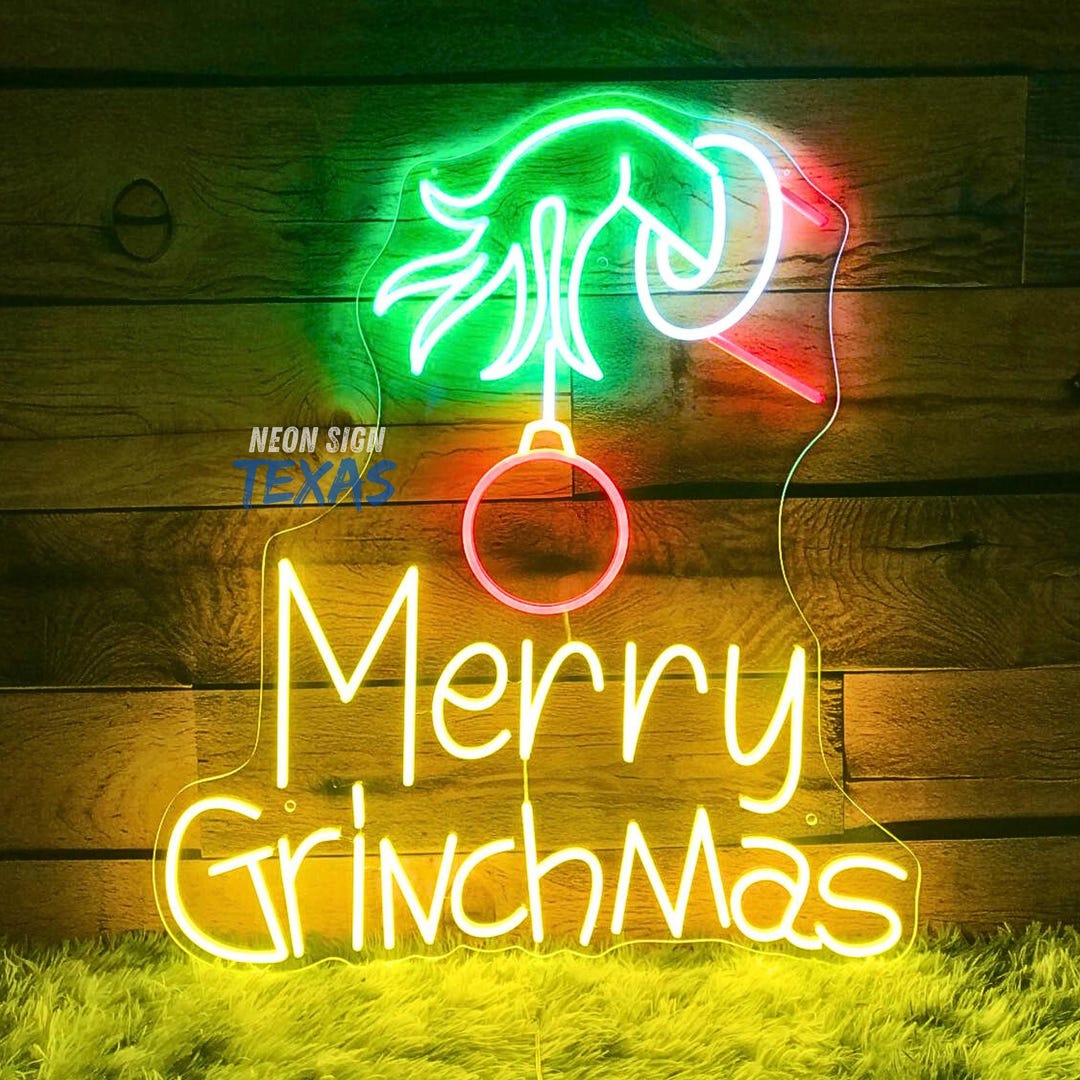 Merry Grinch Mas Neon Sign, Merry Christmas Sign, Christmas Tree Decor ...