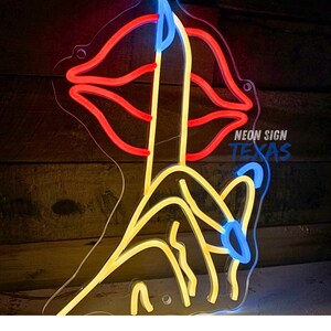 Shut up Lip Neon Sign Secret Lip LED Sign Hush Sign Secret Finger on ...
